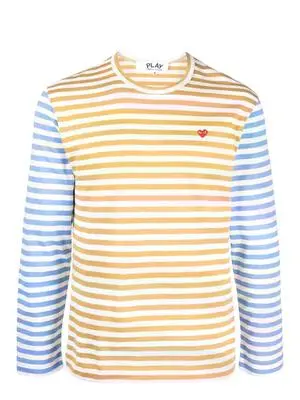 Play Comme Des Garcon Logo-embroidered Stripe-print T-shirt - Blue