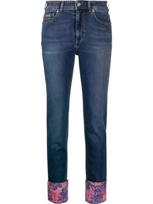 Versace Baroque-cuff Skinny Jeans - Blue