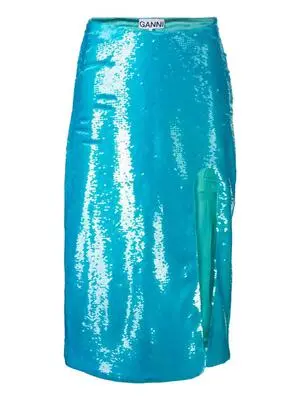 GANNI Sequin-embellished Midi Skirt - Blue