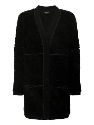 Giorgio Armani Long Bouclé Cardigan-coat - Black