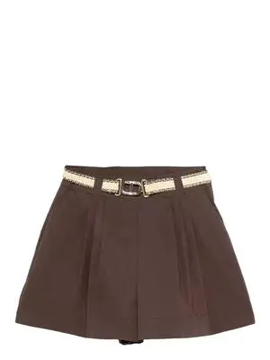 TWINSET Poplin Shorts With Gold-tone Logo Plaque - Brown