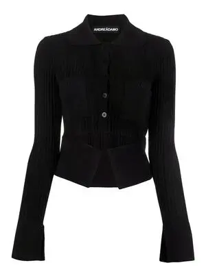 ANDREĀDAMO Ribbed Knitted Top - Black