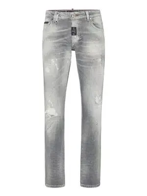 Philipp Plein Distressed Straight-leg Jeans - Grey