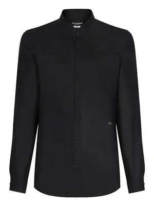 Dolce & Gabbana Logo-plaque Linen Shirt - Black