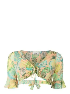AMIR SLAMA Leaf-print Tie-fastening Top - Multicolour