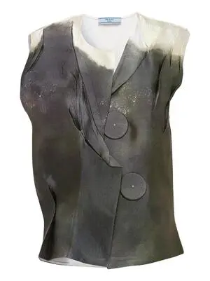 Prada Two-tone Silk Satin Blouse - Grey