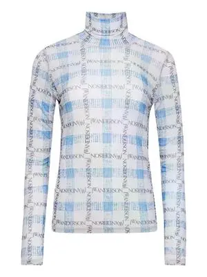 JW Anderson Logo Check Print High Neck Top - Blue