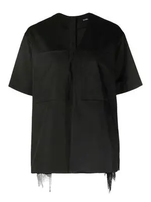 Goen.j Lace-trimmed Short-sleeve Blouse - Black