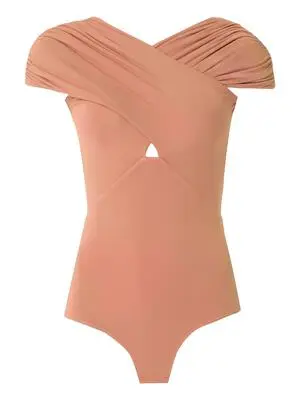 AMIR SLAMA Ruched Crossover Body Top - Neutrals