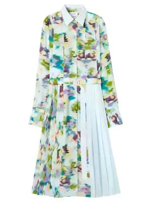 St. John Abstract Floral-print Silk Shirt Dress - Blue