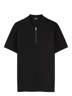 Versace Embroidered Cotton-piqué Half-zip Polo - Black