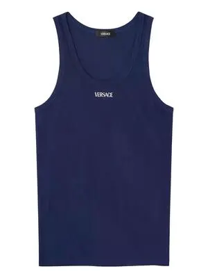 Versace Ribbed Cotton Tank Top - Blue