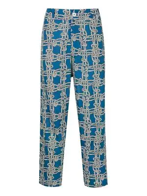 AMIR SLAMA Rope-print Linen-blend Trousers - Blue