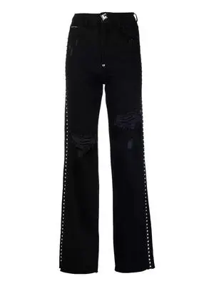 Philipp Plein Crystal-embellished Straight-leg Jeans - Black