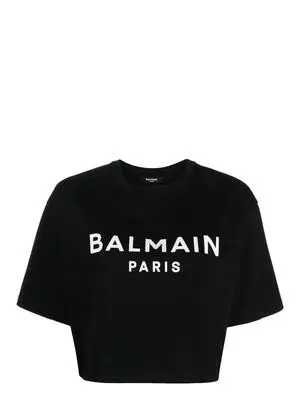 Balmain Logo Crop T-shirt - Black