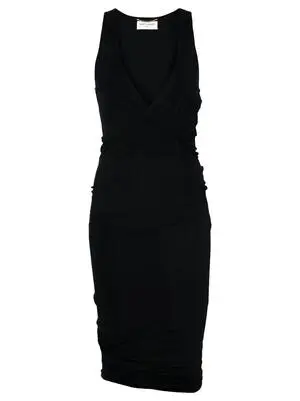 Saint Laurent Ruched V-neck Mini Dress - Blue