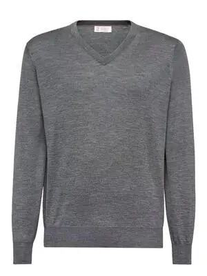 Brunello Cucinelli V-neck Wool Jumper - Grey