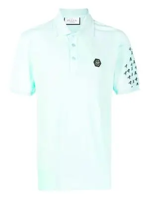 Philipp Plein Skull And Bones Cotton Polo Shirt - Blue