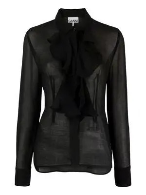 GANNI Ruffled Chiffon Shirt - Black