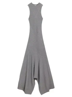 AMI Paris Asymmetric Ribbed-knit Wool Dress - Grey