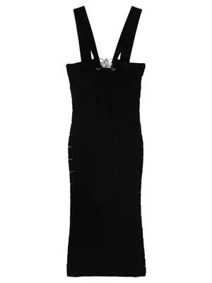 GENNY Sheer-slit Knitted Midi Dress - Black