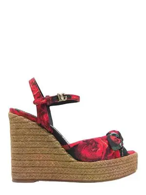 Dolce & Gabbana 90mm Lolita Floral Wedge Sandals - Red