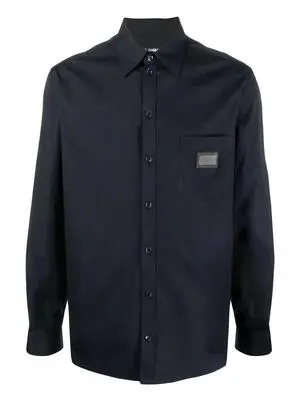 Dolce & Gabbana Logo-plaque Cotton-poplin Shirt - Black