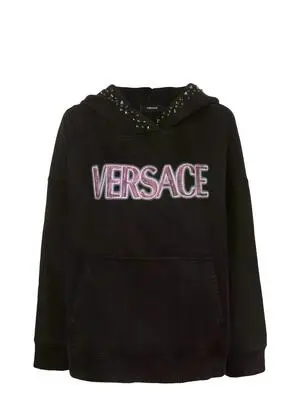 Versace Logo-print Studded Hoodie - Black