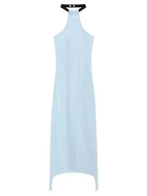 COURREGES Ribbed-knit Halterneck Dress - Blue