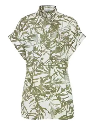 BRUNELLO CUCINELLI Silk Leaf-Print Shirt