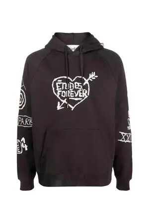 Études Studio Graffiti-embroidered Organic Cotton Hoodie - Brown