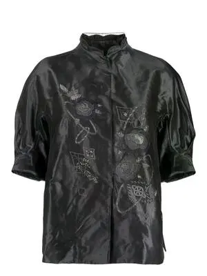 Shiatzy Chen Embroidered Silk Puff-sleeve Jacket - Black
