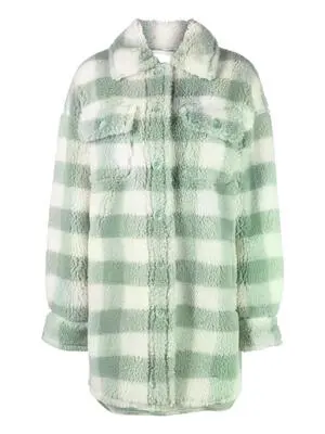 STAND STUDIO Checked Faux Shearling Coat - Green