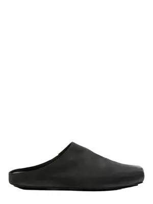 UMA WANG Square-toe Leather Slippers - Black