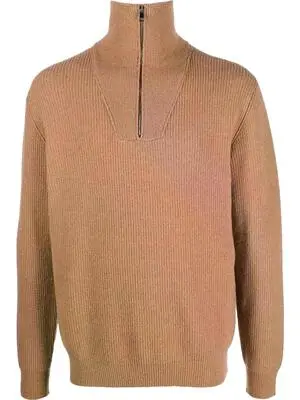 ROBERTO COLLINA Half Zip Ribbed Jumper - Brown