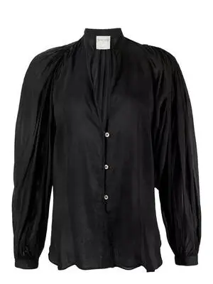 FORTE_FORTE Semi-sheer Cotton-silk Blouse - Black