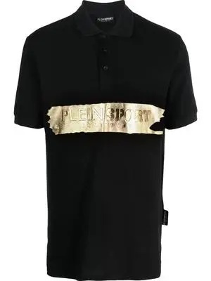PLEIN SPORT Logo-print Short-sleeved Polo Shirt - Black