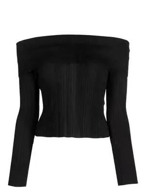 SELF-PORTRAIT Ribbed Off-shoulder Blouse - Black