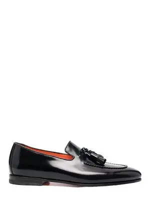 Santoni Leather Loafers With Tassel Detail - Black