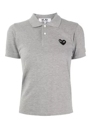 Play Comme Des Garcon Logo Embroidered Polo Shirt - Grey