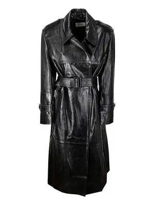 Sportmax Leather Trench Coat - Black