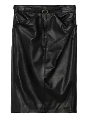 MANOKHI Dua Leather Midi Skirt - Black