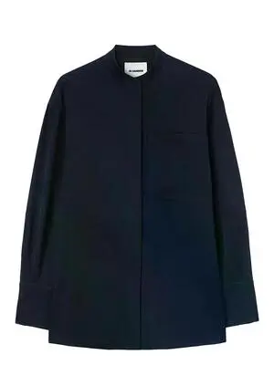JIL SANDER Collarless Button-front Shirt - Blue