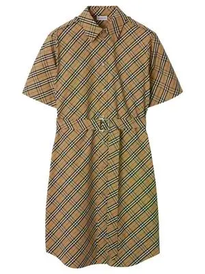 Burberry Checked Cotton Shirt Dress - Neutrals