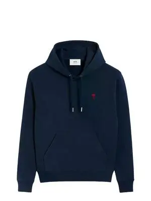 AMI Paris De Coeur Embroidered Cotton Hoodie - Blue