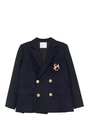 Sacai Logo-embroidered Double-breasted Blazer - Blue