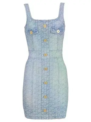 Balmain All-over Monogram Denim Dress - Blue