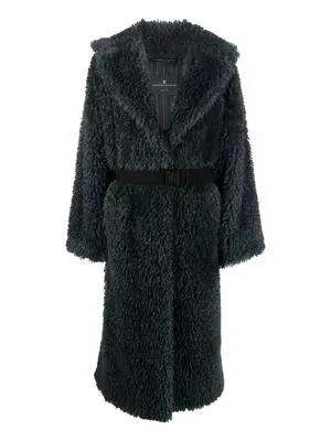Ermanno Scervino Belted Shearling Wool Coat - Grey