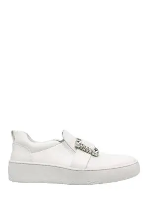 SERGIO ROSSI Buckle-detail Leather Sneakers - White