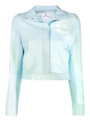 COURREGES Appliqué-logo Cropped Vinyl Jacket - Blue
